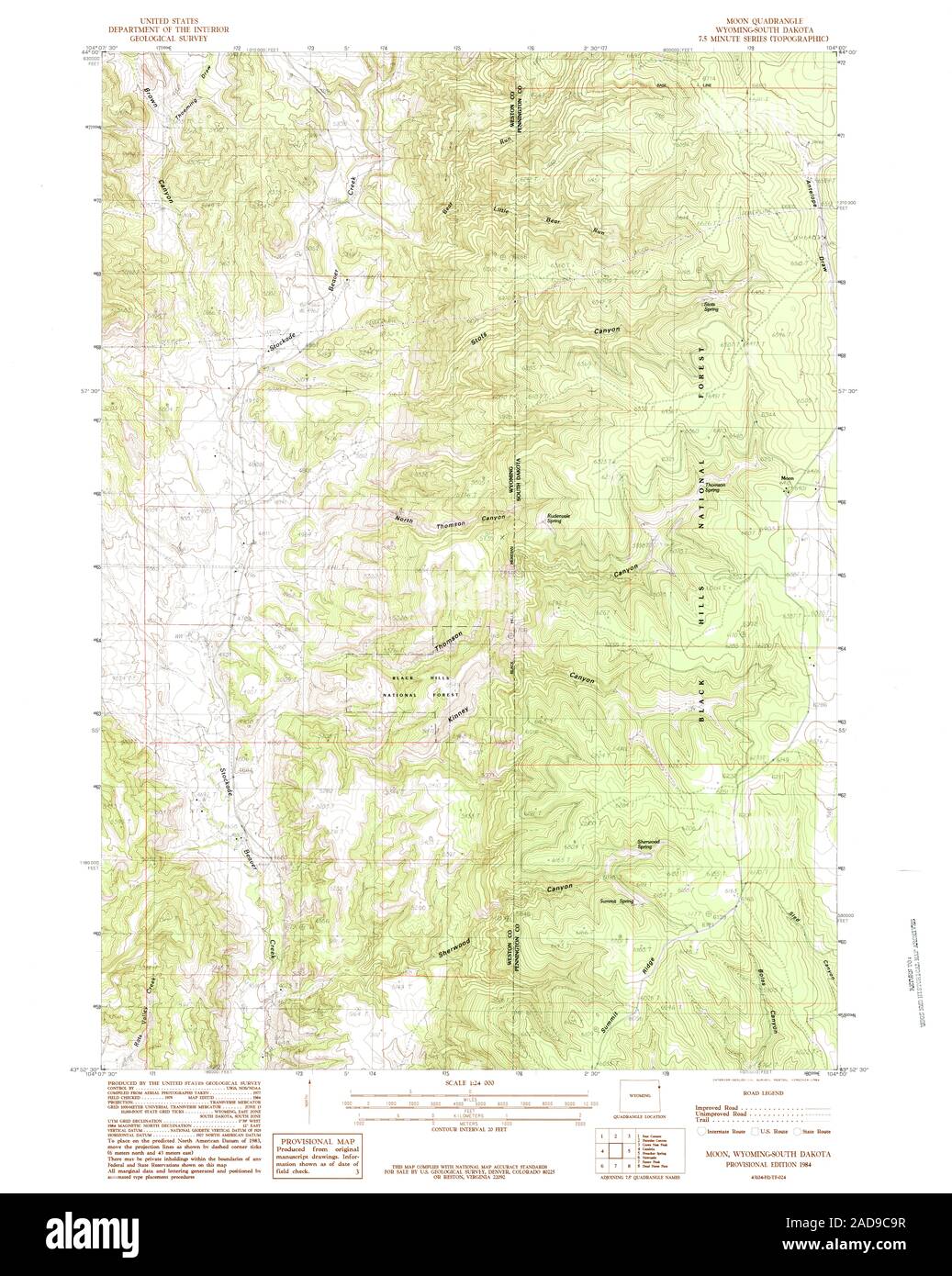 USGS TOPO Map South Dakota WY Moon 340522 1984 24000 Restoration Stock ...