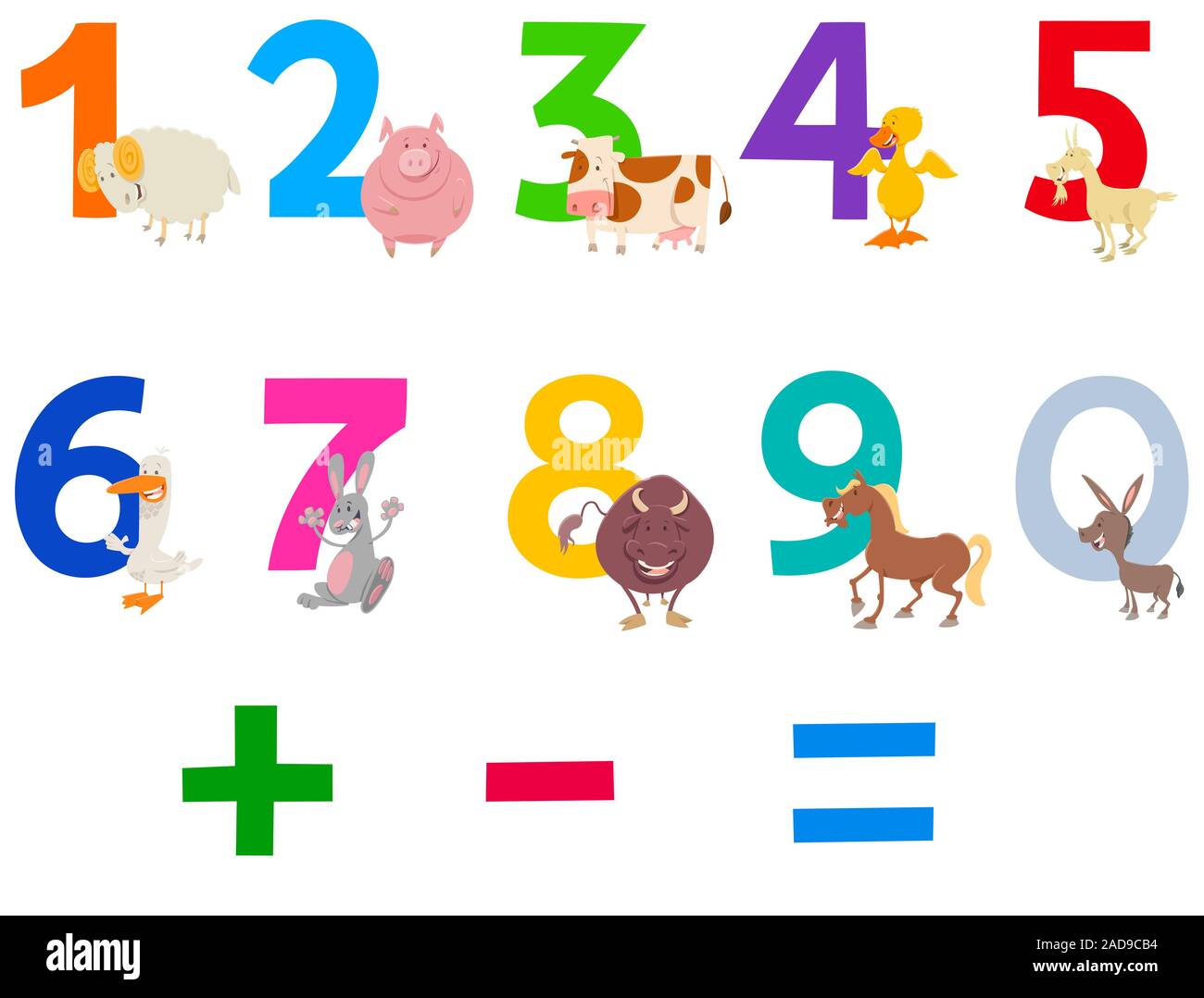 educational numbers set with farm animals Stock Photo - Alamy