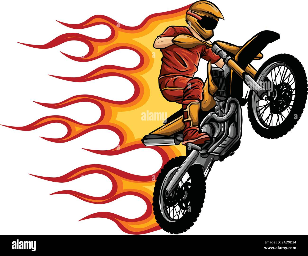 motorcycle with fire and flames vector illustration Stock Vector Image ...