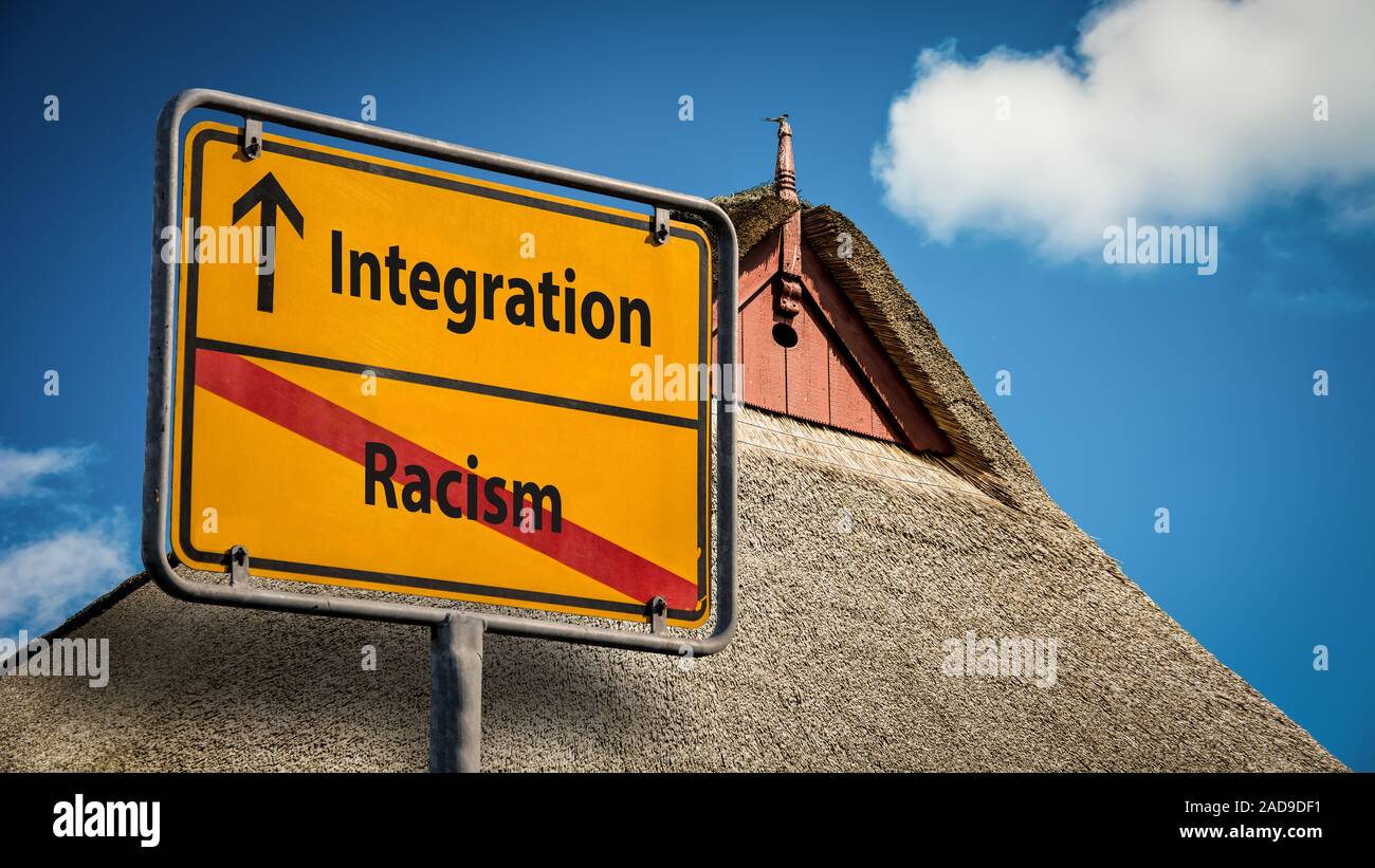 Street Sign Integration versus Racism Stock Photo - Alamy
