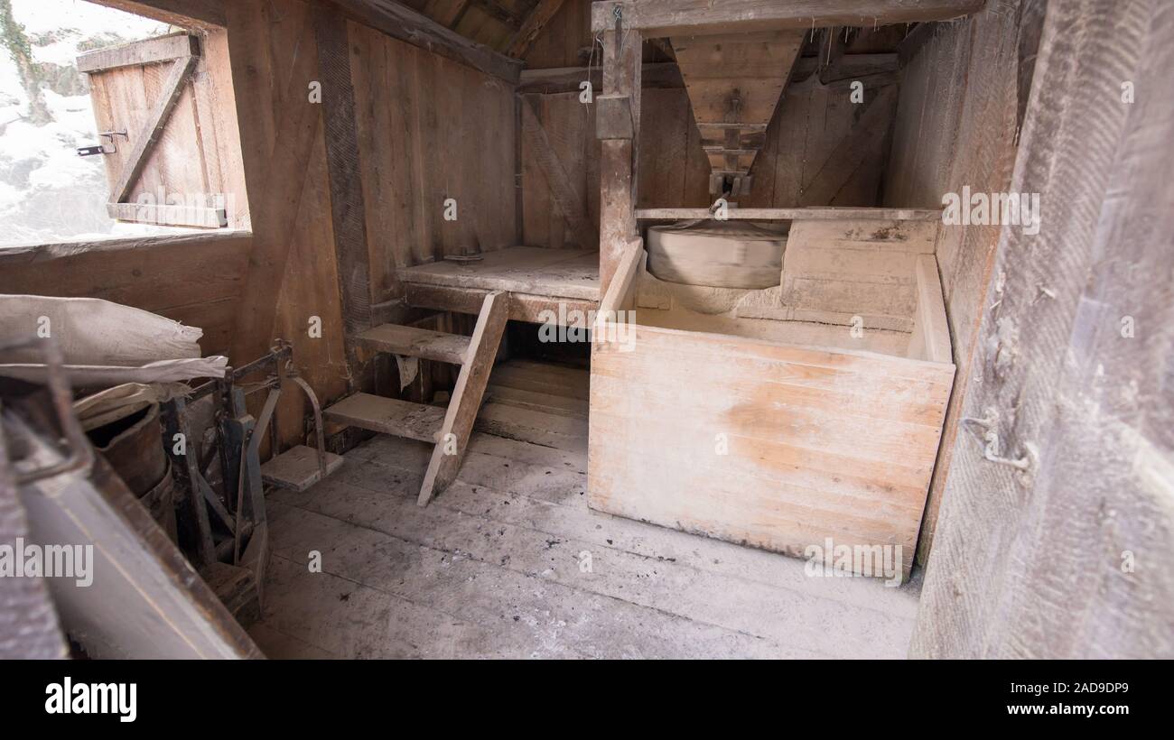 interior of retro wooden watermill Stock Photo - Alamy
