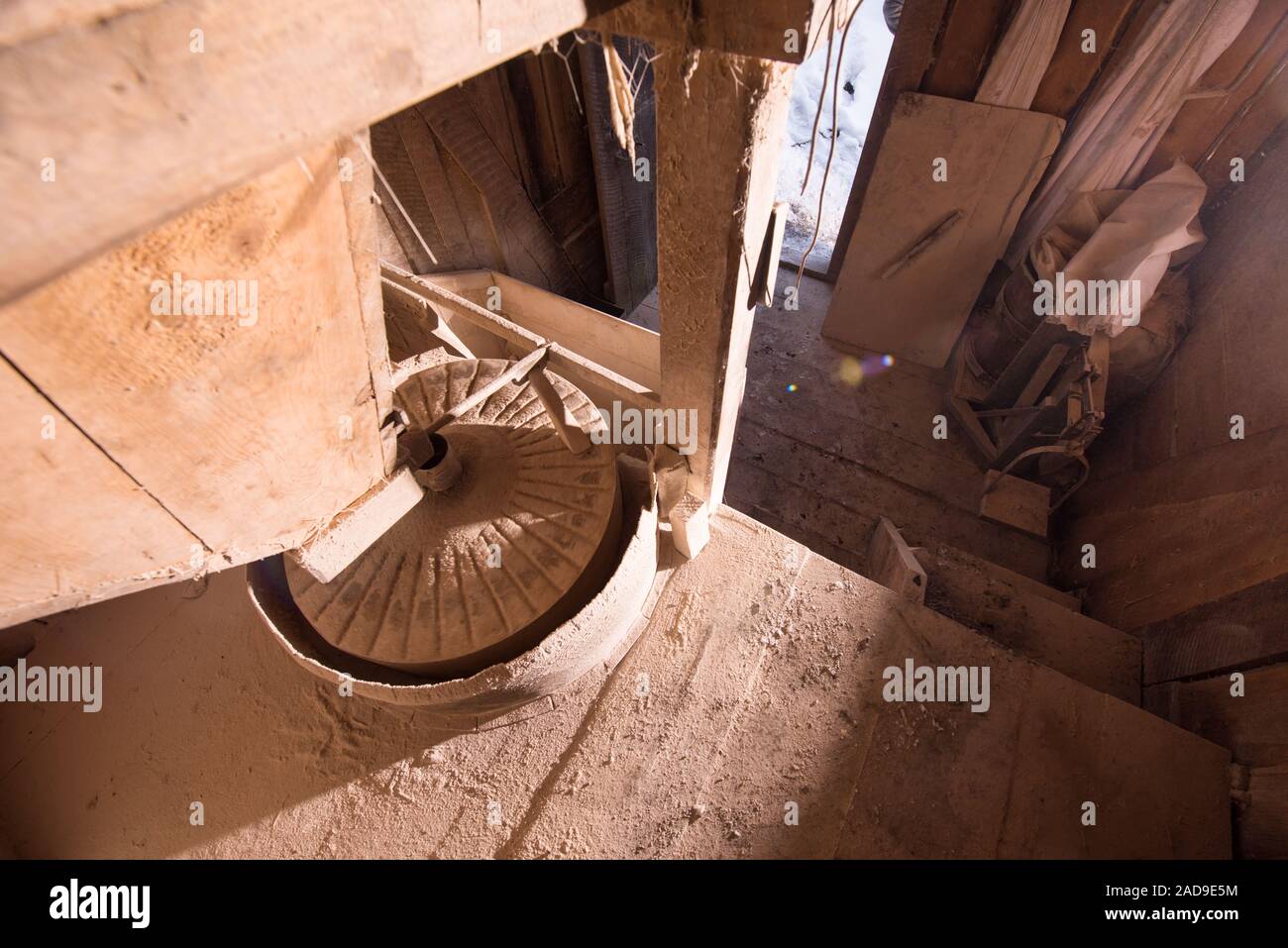 interior of retro wooden watermill Stock Photo - Alamy
