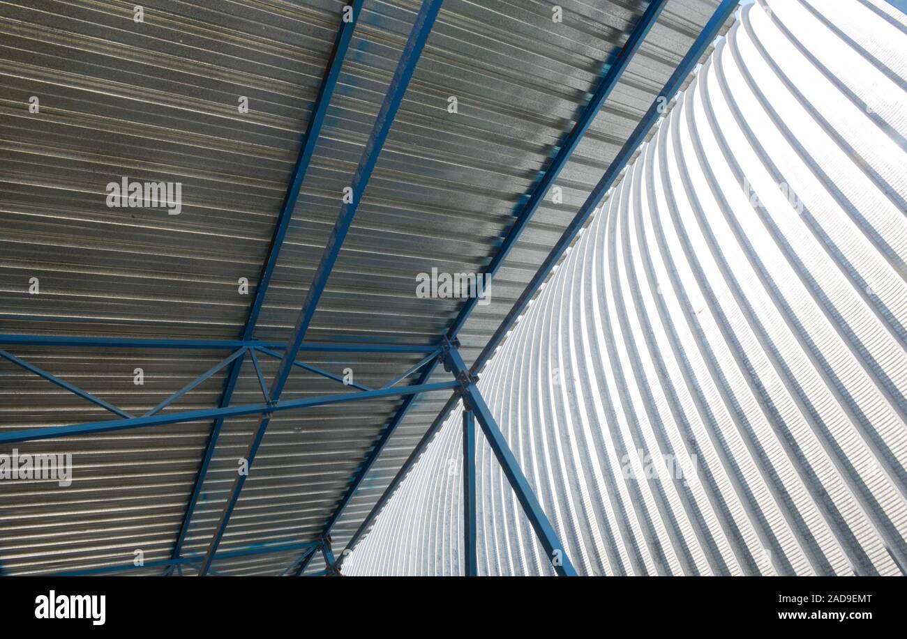 metal roof construction of an industrial facility, inside view Stock ...