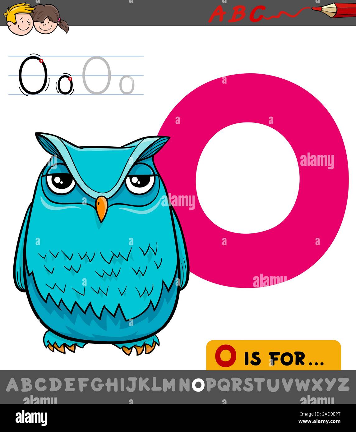 letter O worksheet with cartoon owl Stock Photo - Alamy
