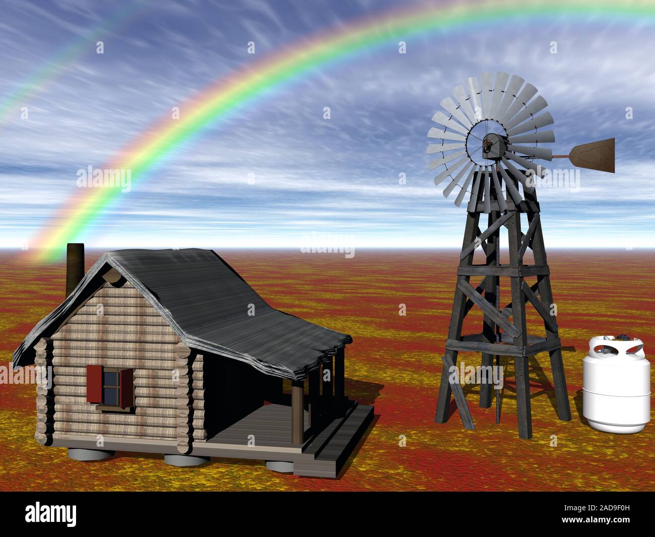 Pinwheel and water tower in the desert Stock Photo - Alamy