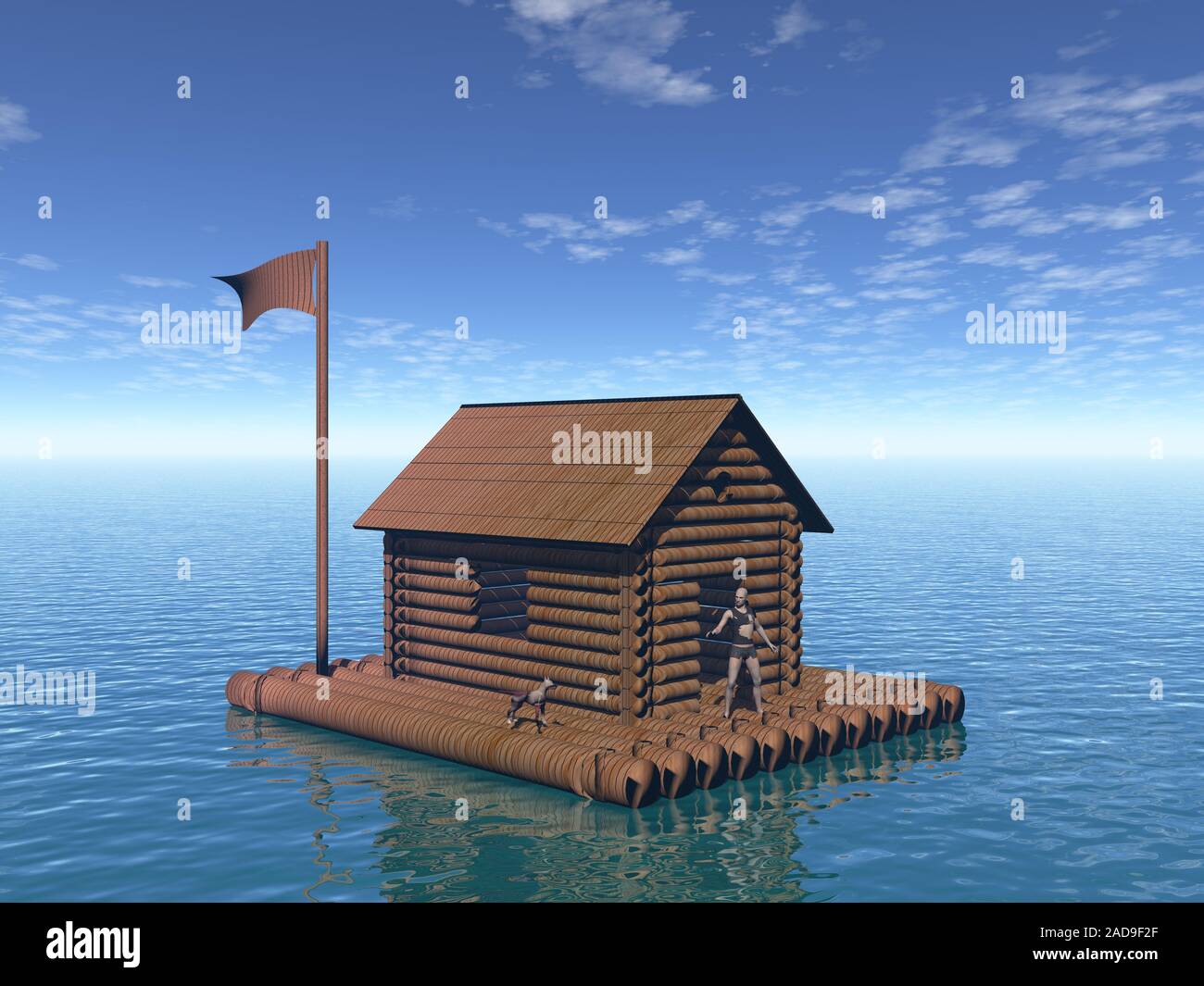 Raft with houseboat on the sea Stock Photo - Alamy