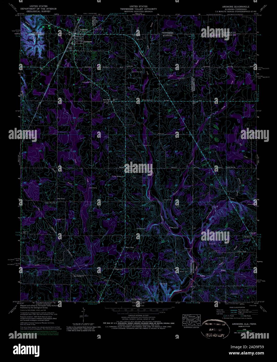 USGS TOPO Map Tennessee AL Ardmore 303126 1958 24000 Inverted ...