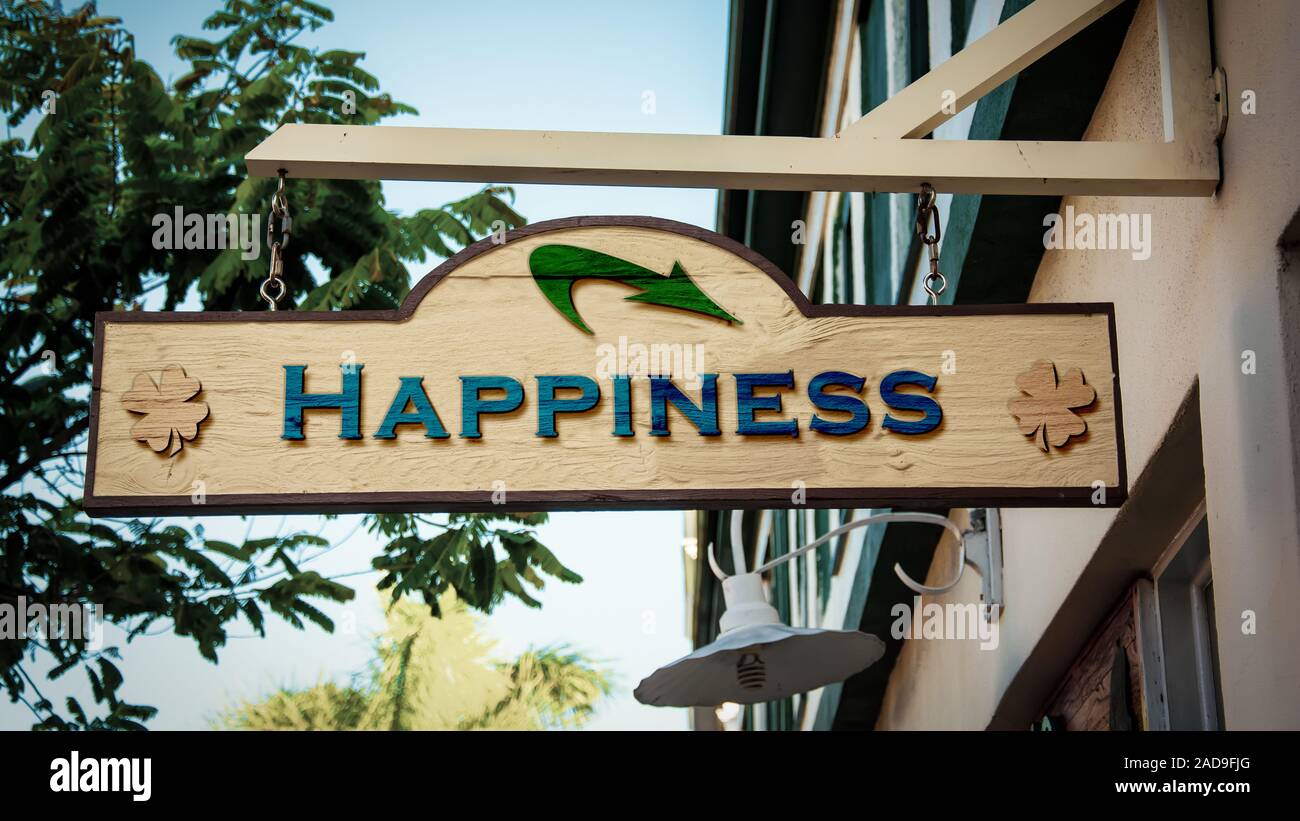 Street Sign to Happiness Stock Photo - Alamy