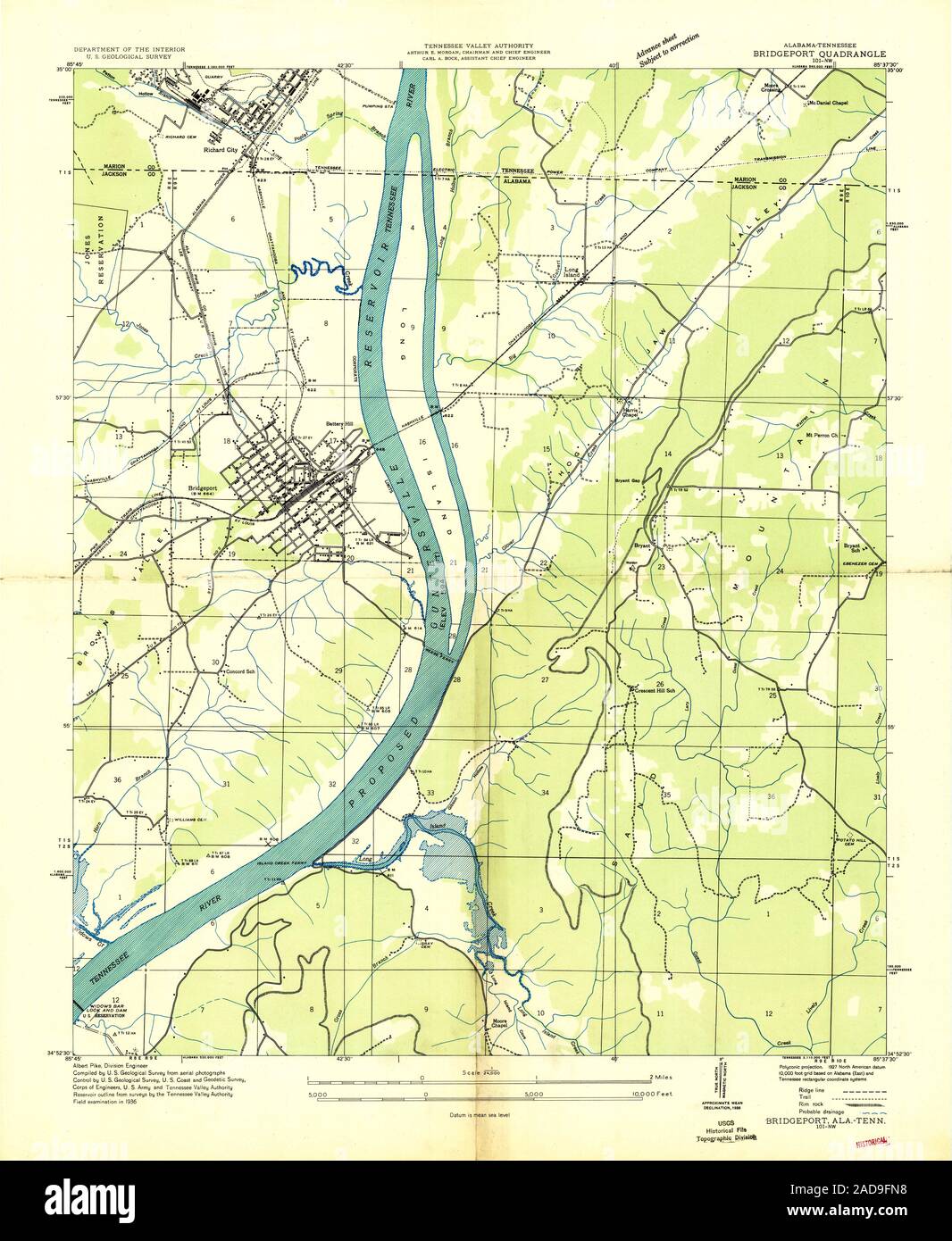 USGS TOPO Map Tennessee AL Bridgeport 303331 1936 24000 Restoration ...