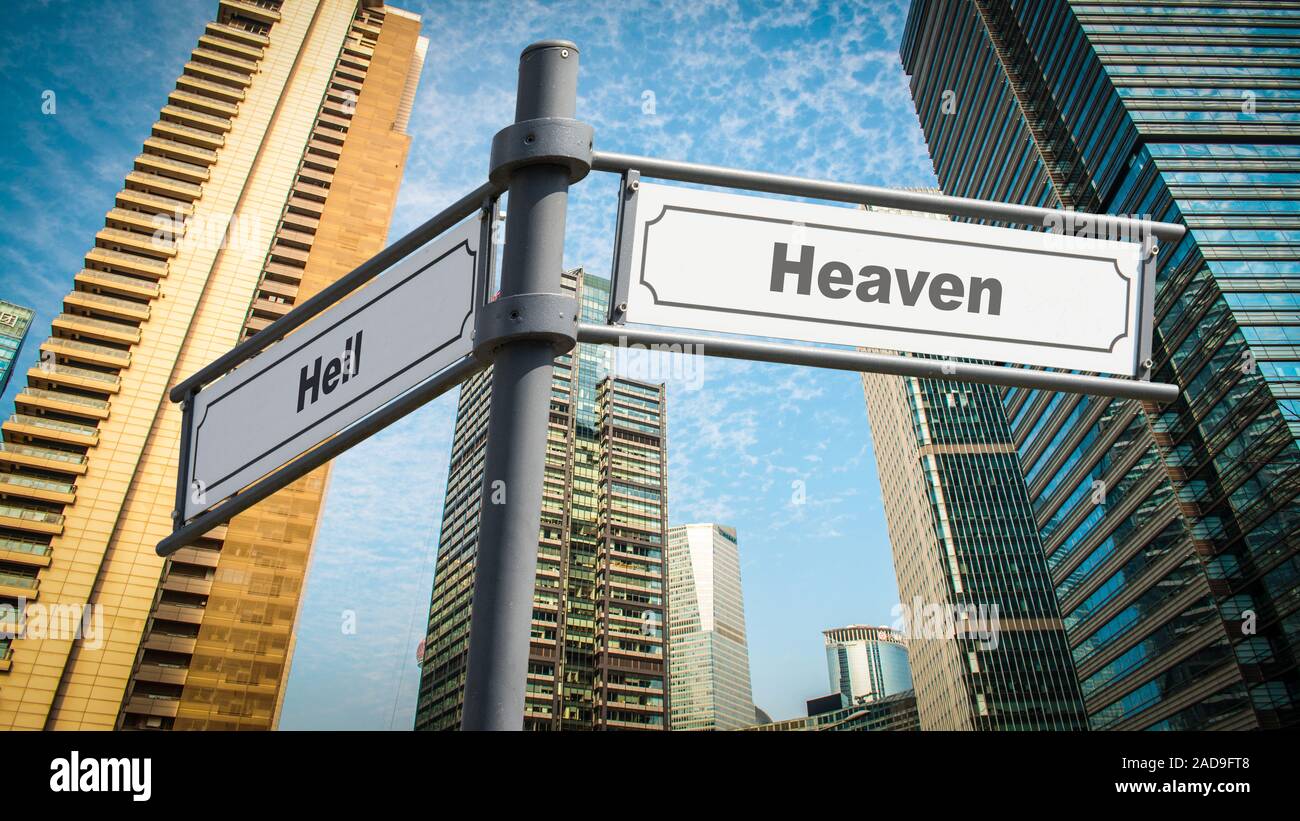 Street Sign Heaven versus Hell Stock Photo - Alamy