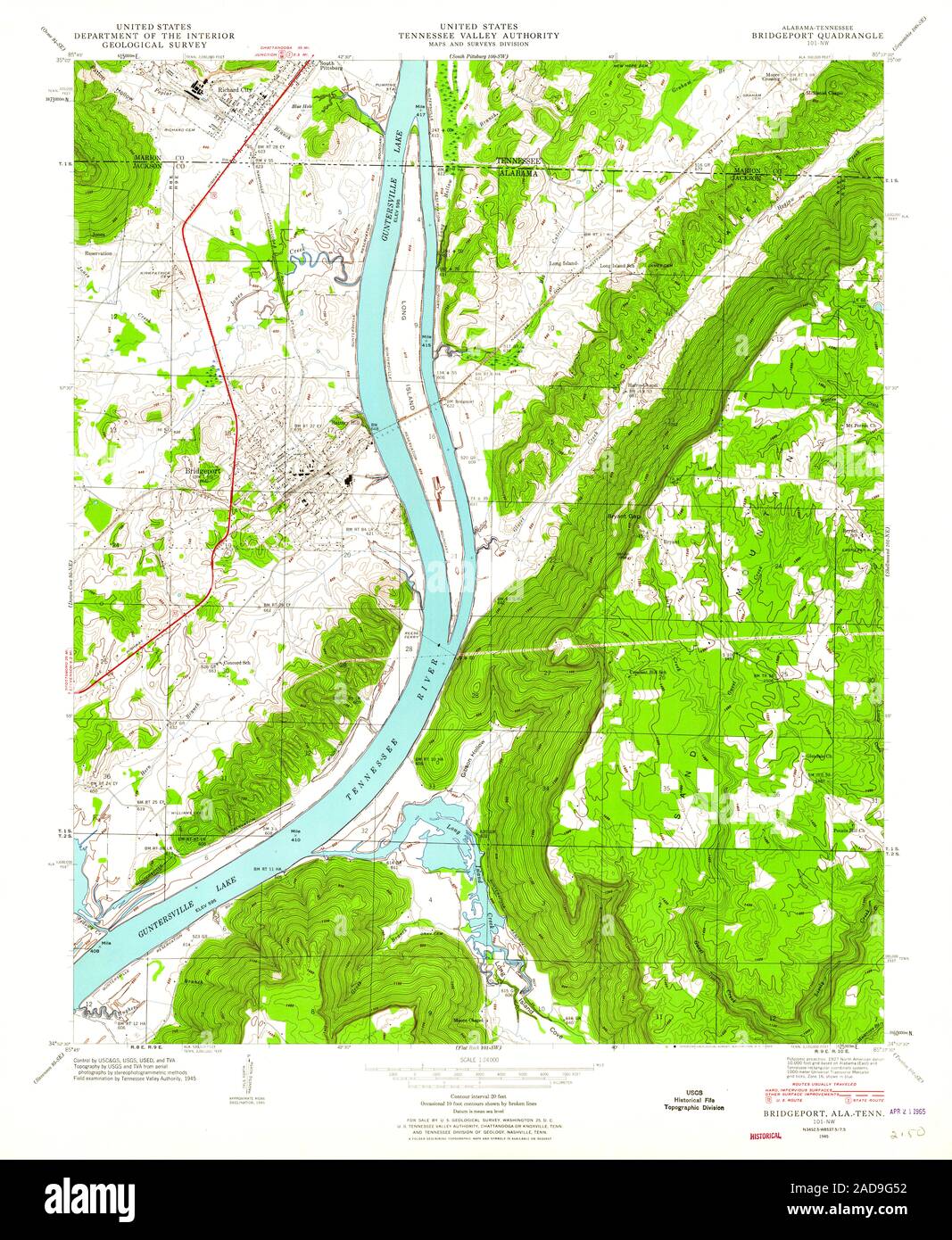 USGS TOPO Map Tennessee AL Bridgeport 303334 1945 24000 Restoration ...