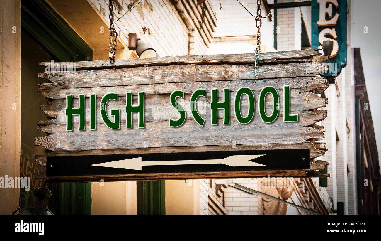 Street Sign to High School Stock Photo - Alamy