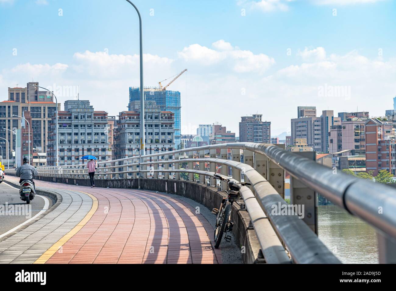 Taipei city traffic scene on Taipei bridge in sunny day, Taipei bridge ...