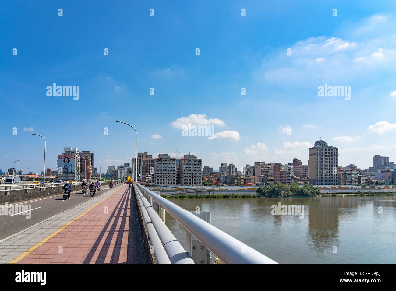 Taipei city traffic scene on Taipei bridge in sunny day, Taipei bridge ...
