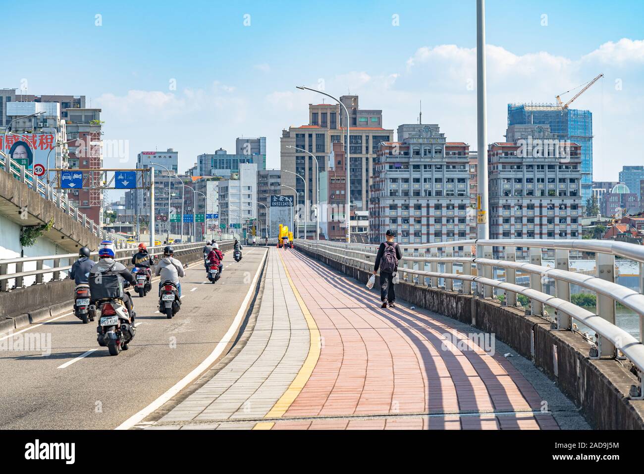 Taipei city traffic scene on Taipei bridge in sunny day, Taipei bridge ...