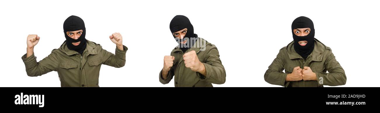 Criminal wearing mask isolated on white Stock Photo - Alamy