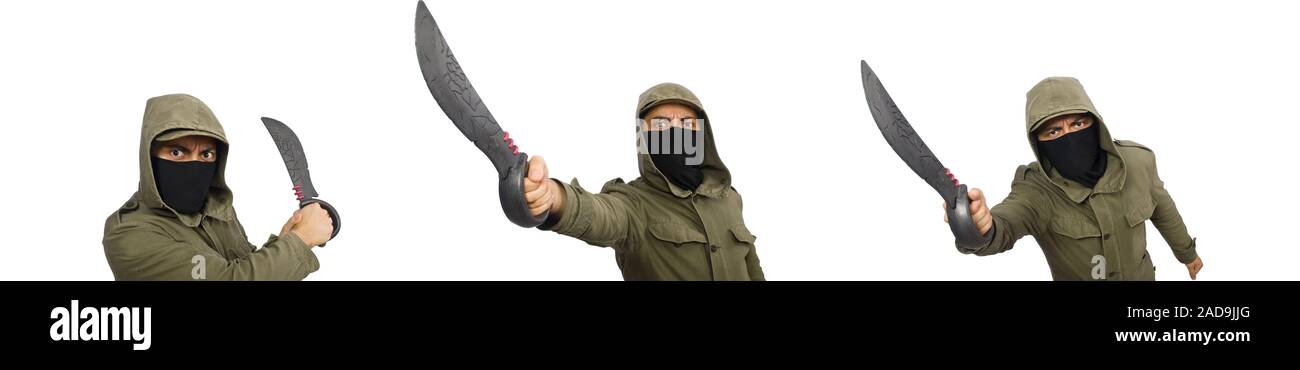 Criminal wearing mask isolated on white Stock Photo - Alamy