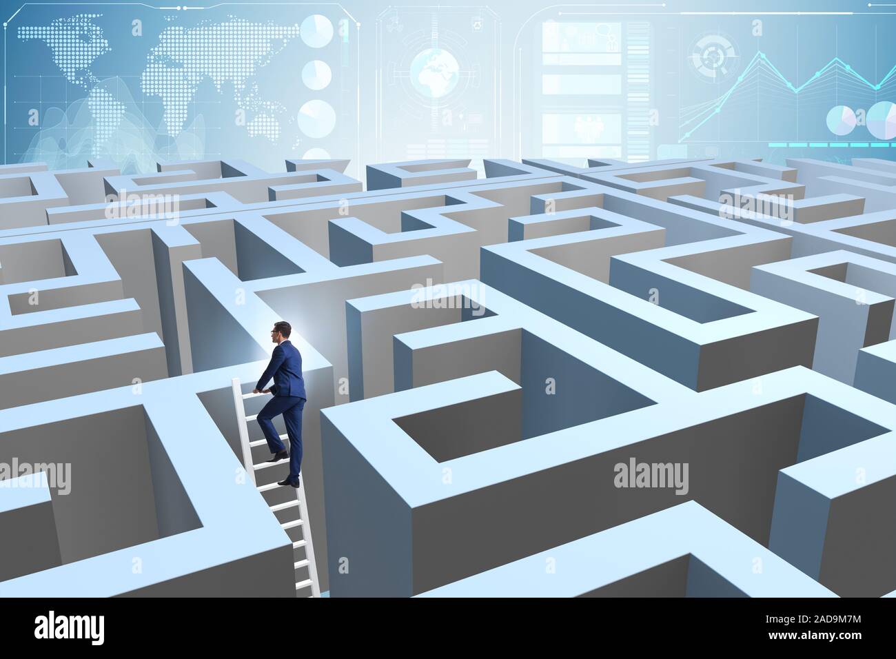 Businessman trying to escape from maze Stock Photo - Alamy