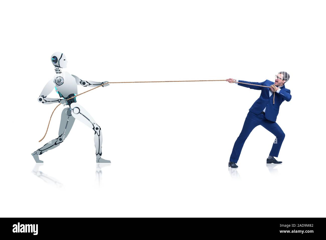 Competition between humans and robots in tug of war concept Stock Photo ...
