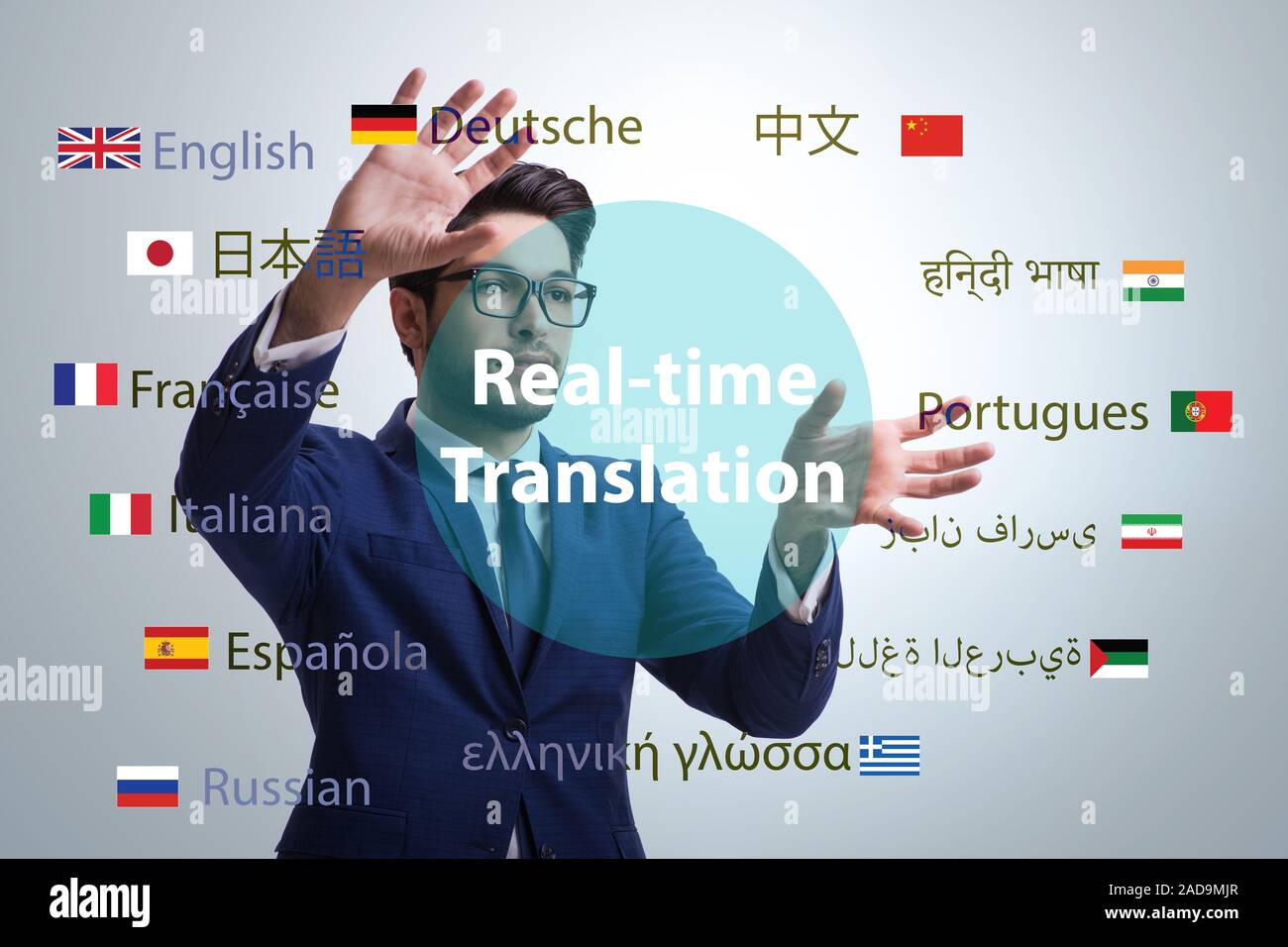 Concept of real time translation from foreign language Stock Photo - Alamy