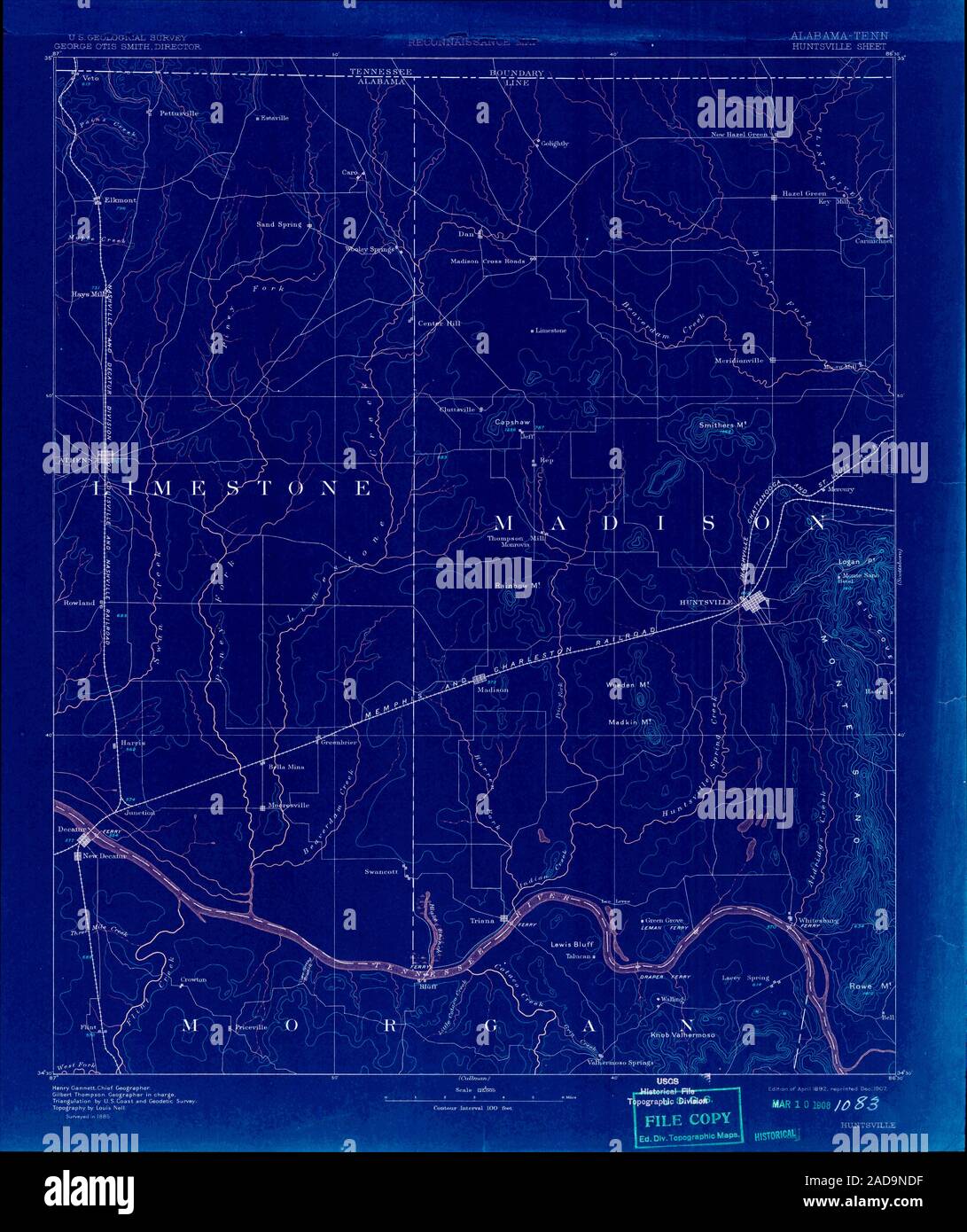 USGS TOPO Map Tennessee AL Huntsville 305851 1892 125000 Inverted ...