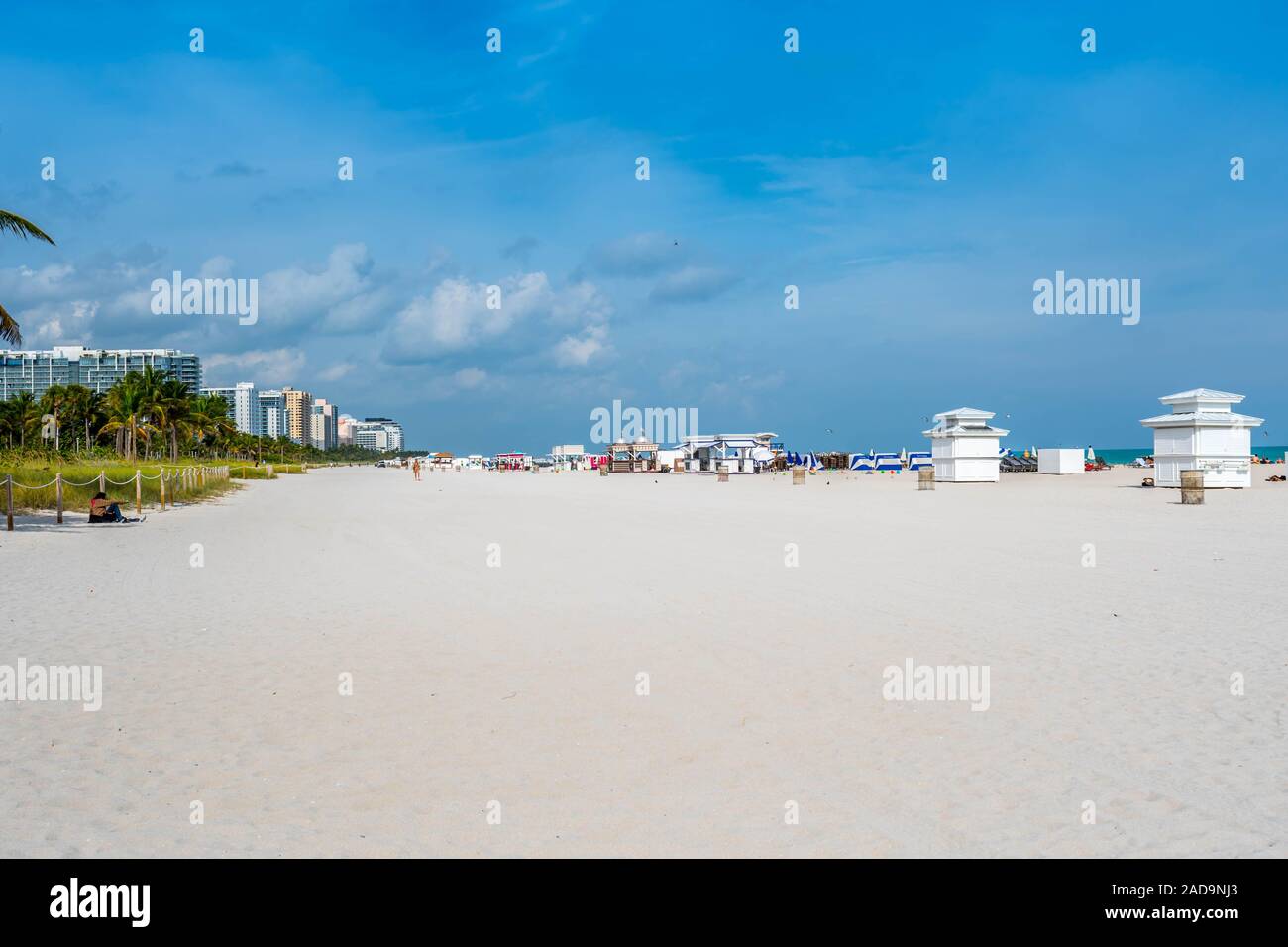 A glamorous scene of white sand and seashore in Miami, Florida Stock ...