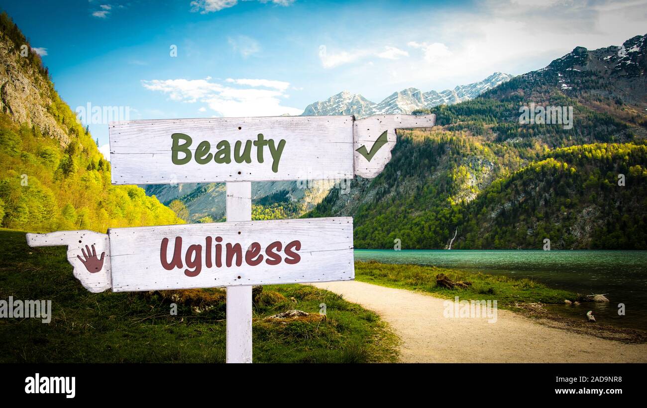 Street Sign Beauty versus Ugliness Stock Photo - Alamy