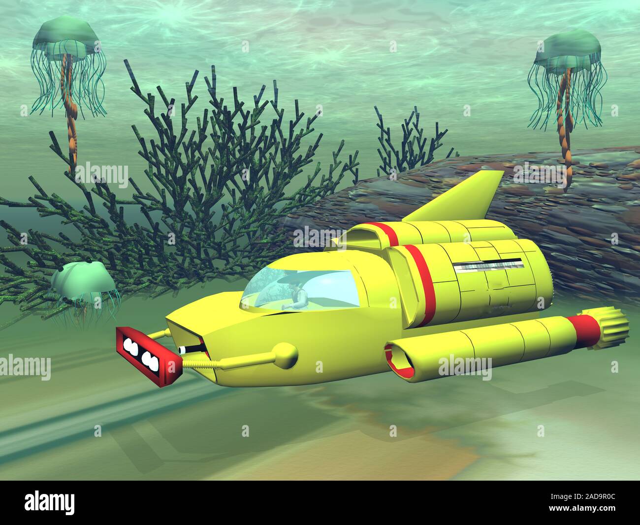 yellow submarine at the sea bottom Stock Photo - Alamy