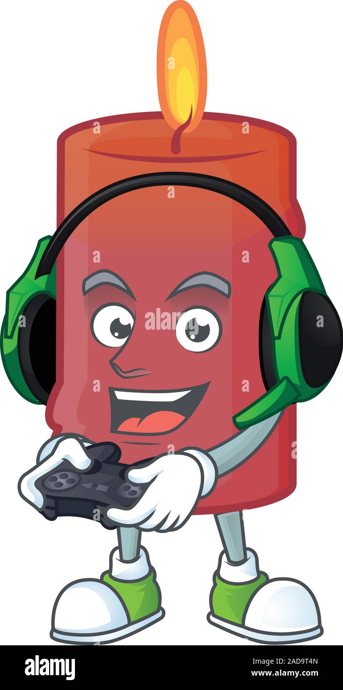 Gamer red candle cartoon character with headphone and controller Stock ...