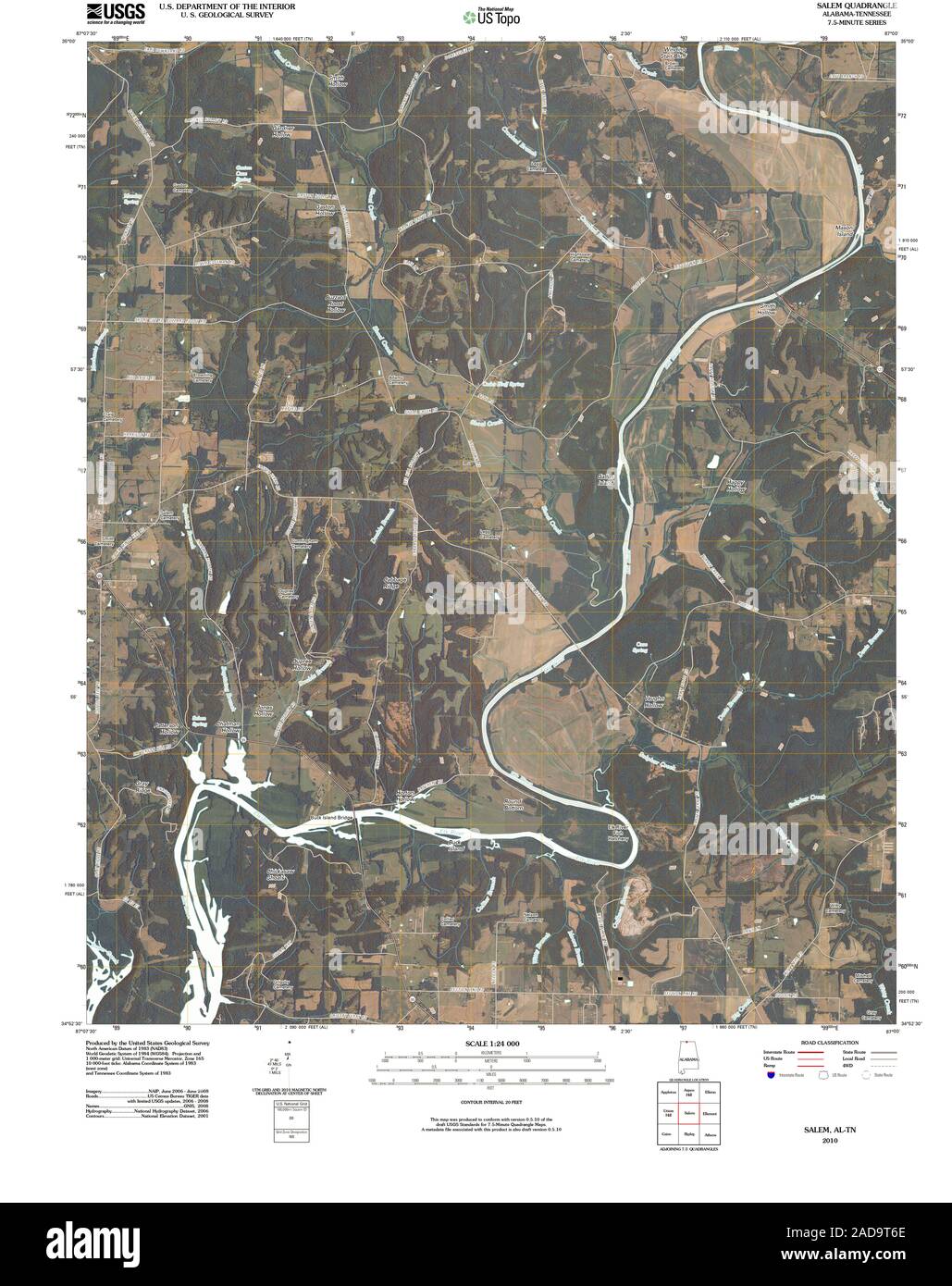 USGS TOPO Map Tennessee AL Salem 20100426 TM Restoration Stock Photo ...
