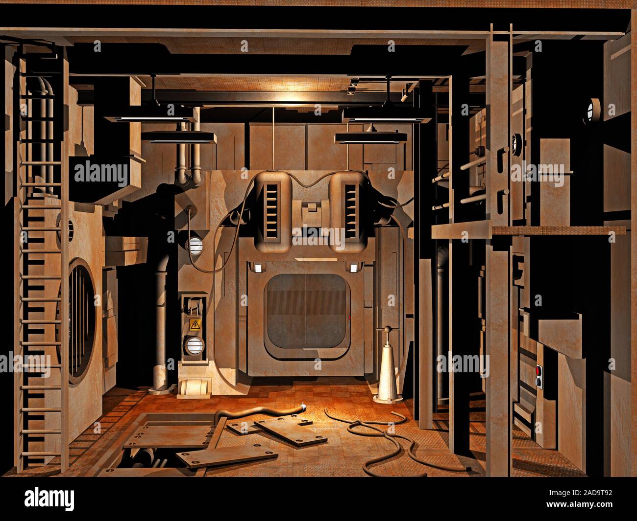 steel factory hall with wires Stock Photo - Alamy