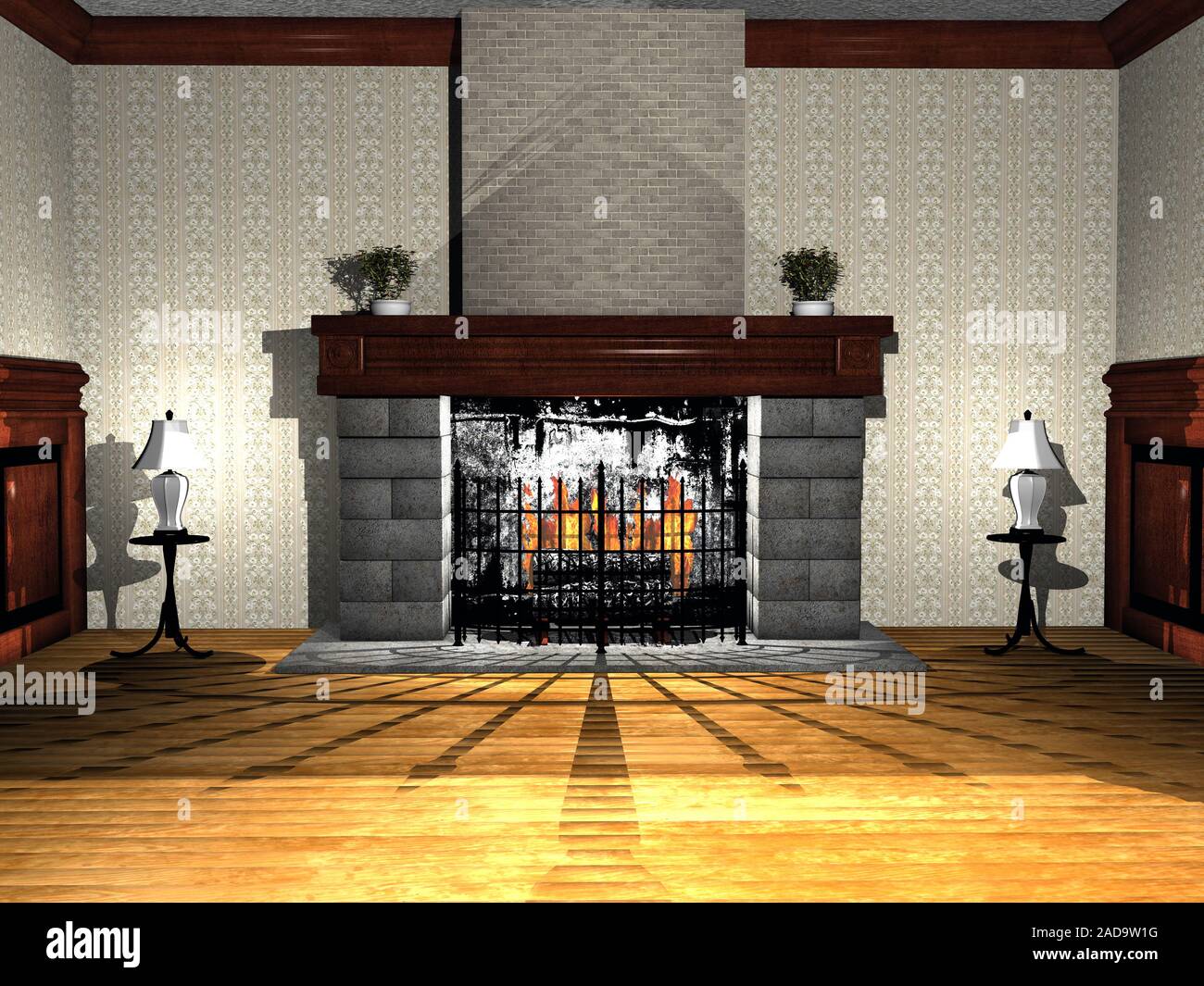 Log fire in the living room Stock Photo - Alamy