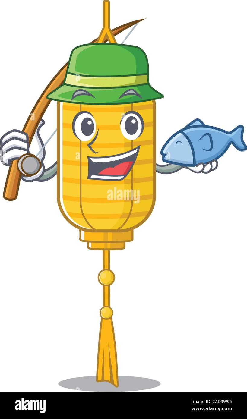 Cartoon character of funny Fishing lamp hanging design Stock Vector ...