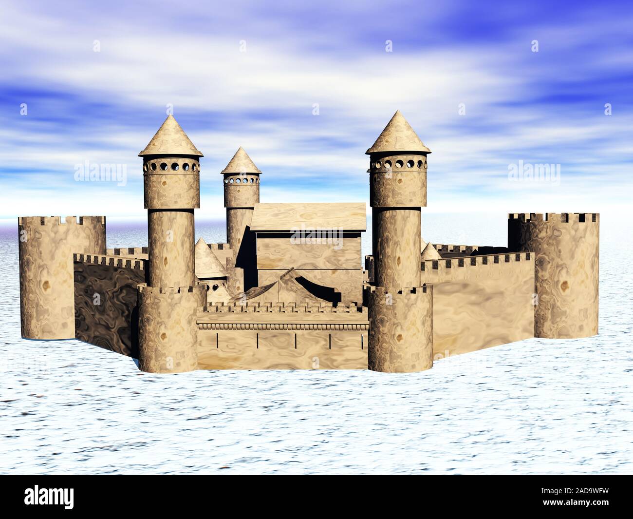 ancient castle with towers and battlements Stock Photo - Alamy