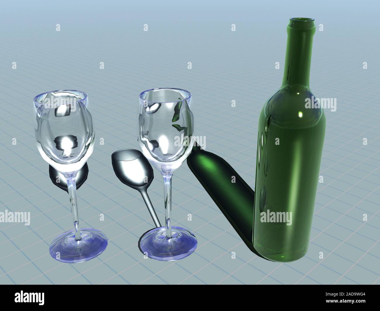 Glasses and wine bottle cast shadows Stock Photo - Alamy