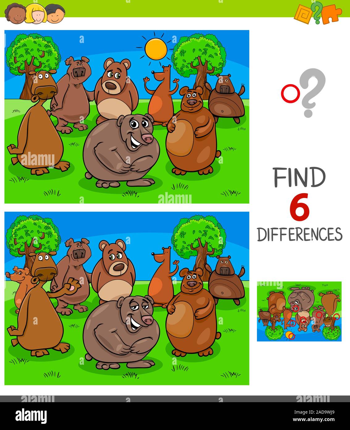 finding differences game with bears characters Stock Photo - Alamy