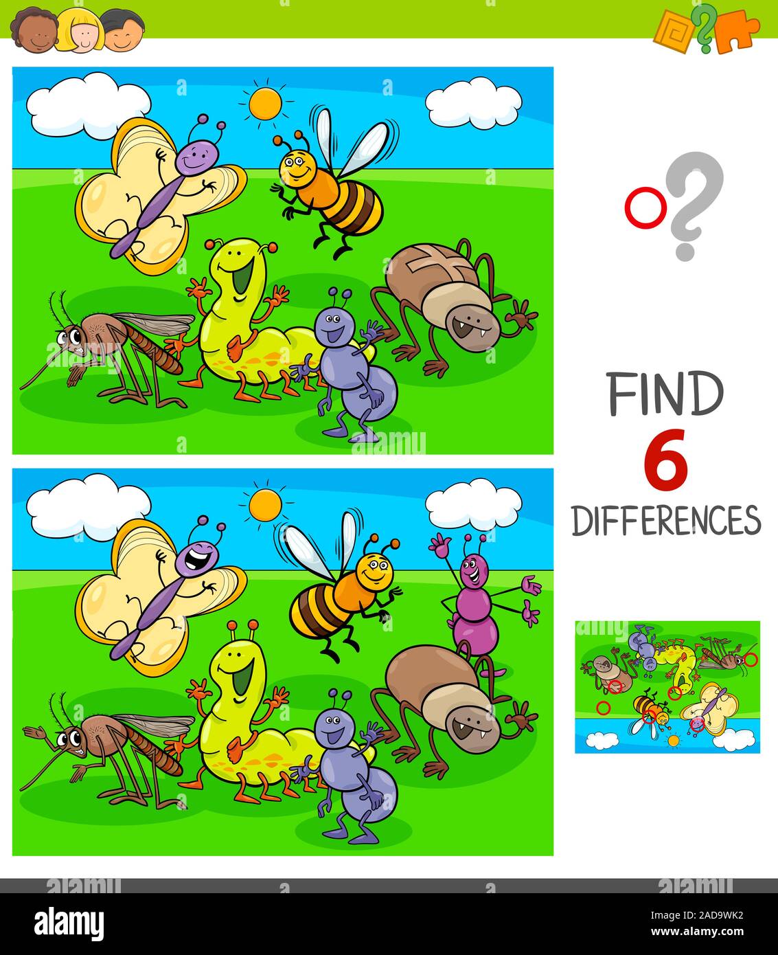 finding differences game with insects animals Stock Photo - Alamy