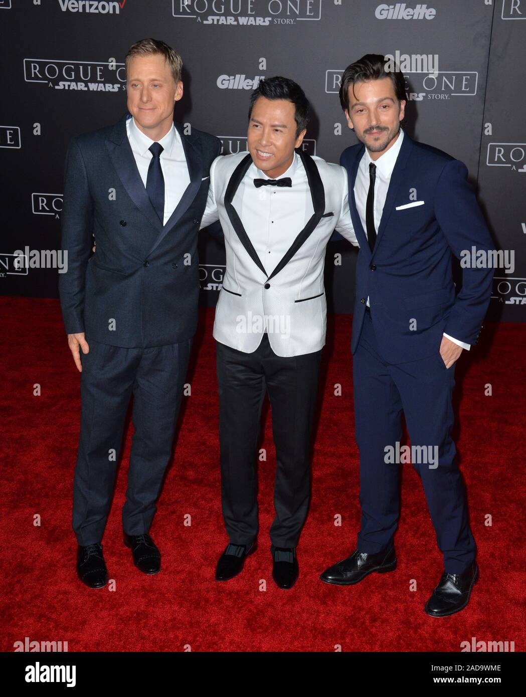 Actors Alan Tudyk, Diego Luna & Donnie Yen at the world premiere of "Rogue One: A Star Wars ...
