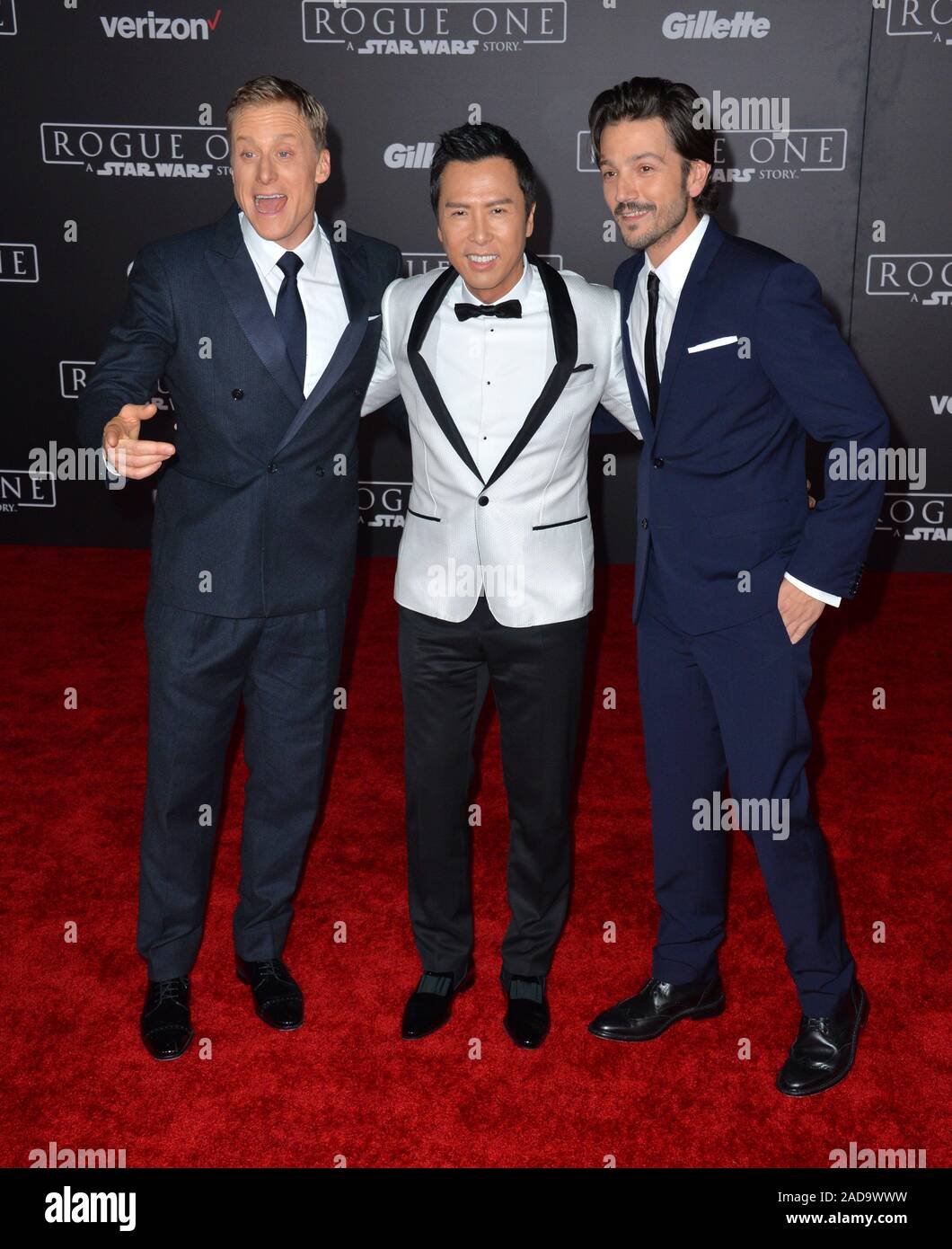 Actors Alan Tudyk, Diego Luna & Donnie Yen at the world premiere of "Rogue One: A Star Wars ...