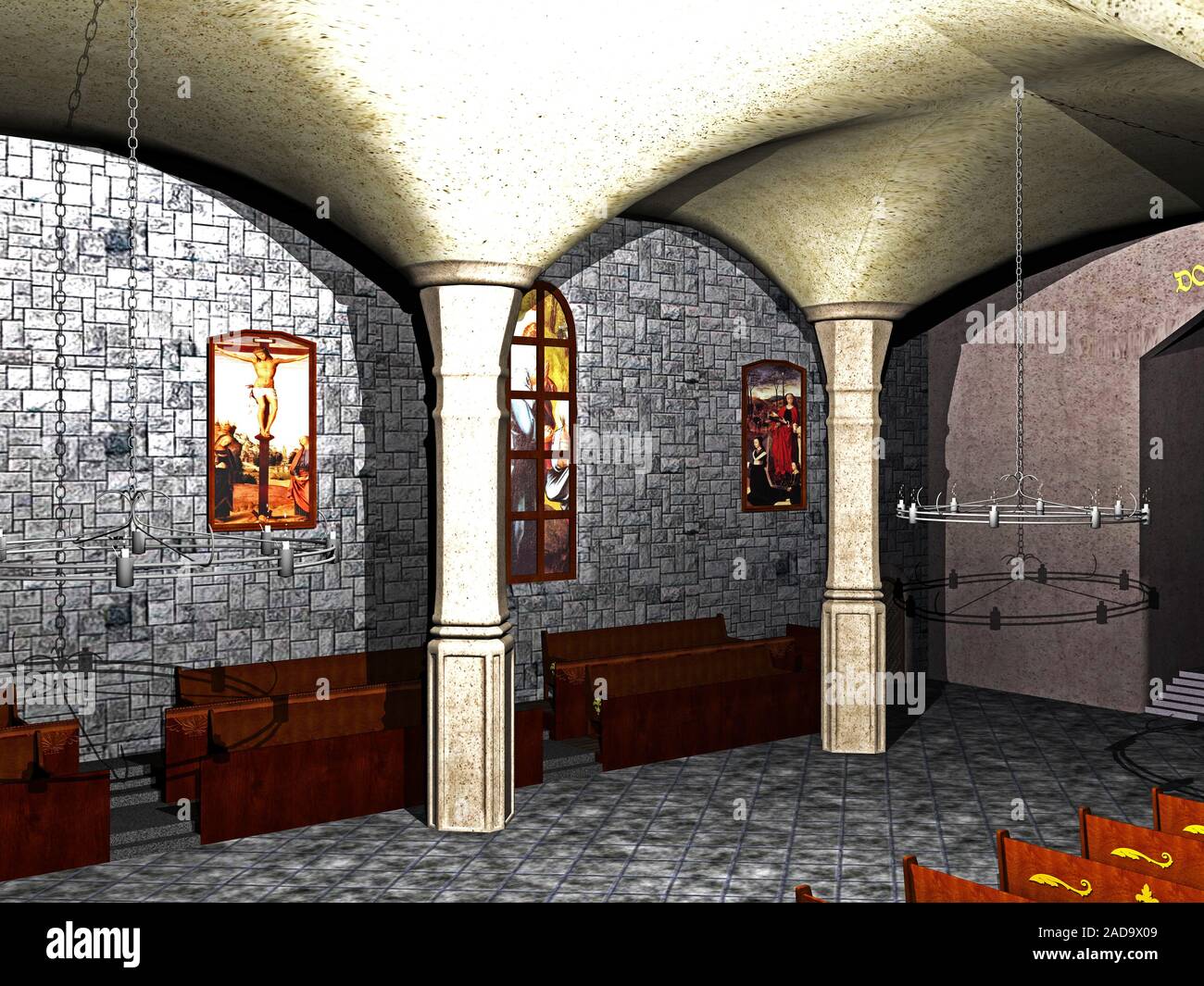 old church with glass windows and columns Stock Photo - Alamy