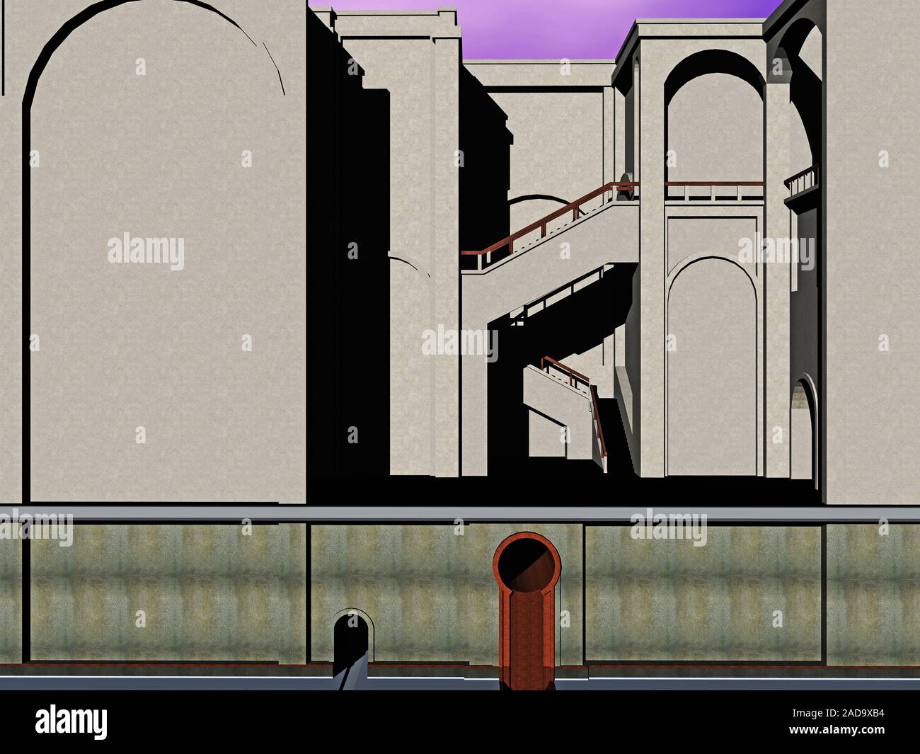 Factory complex with stairs and sewer manhole Stock Photo - Alamy