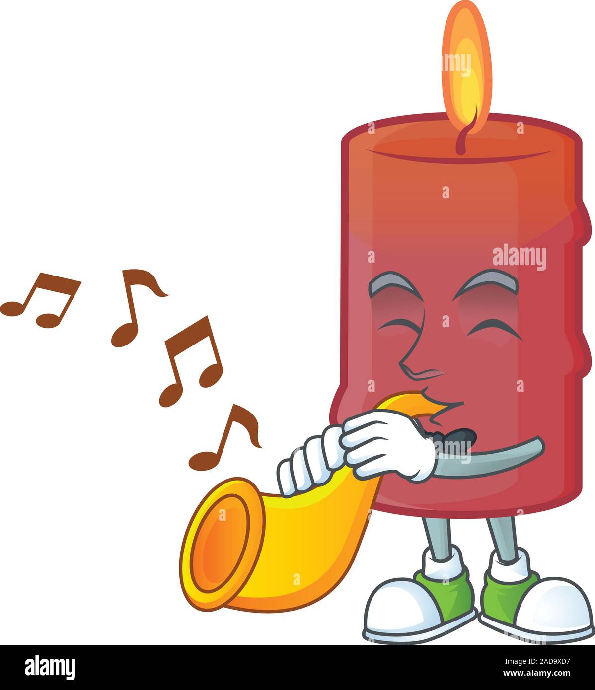 Super cool red candle cartoon character performance with trumpet Stock ...