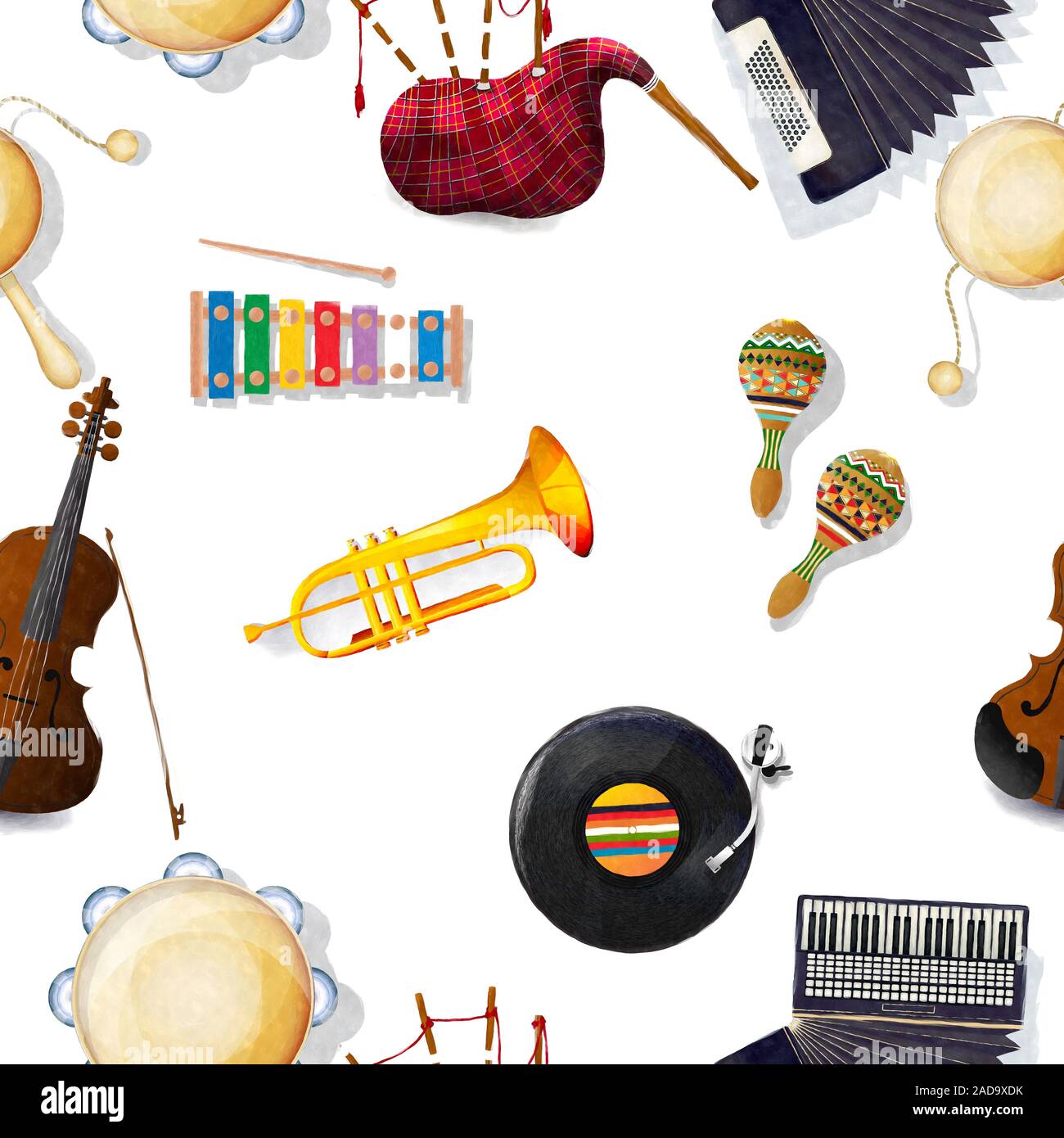 Watercolor musical instruments pattern Stock Photo - Alamy