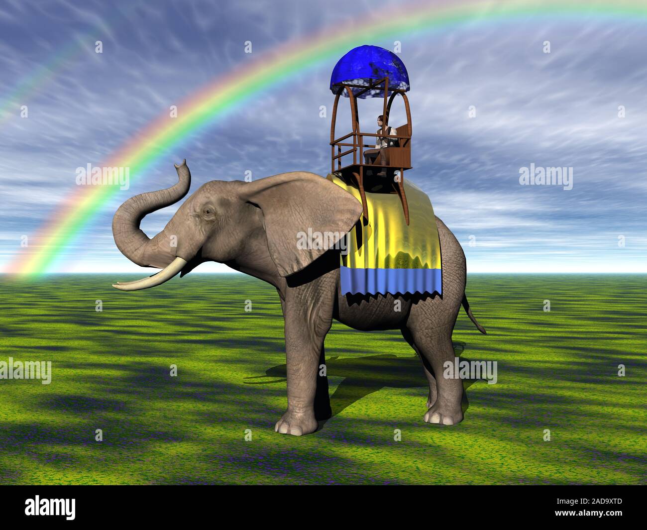 Riding elephant with saddle under the rainbow Stock Photo - Alamy
