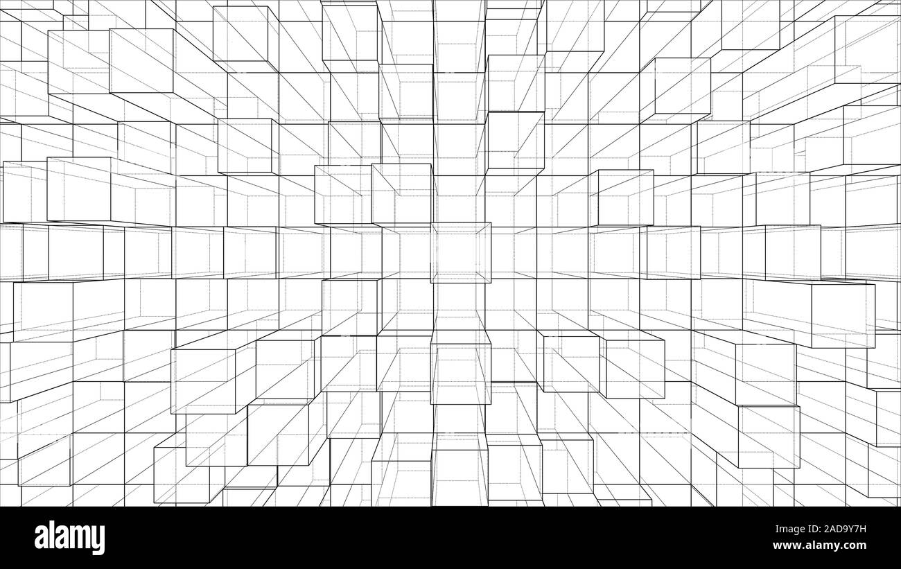Abstract background of cubes outline. Vector rendering of 3d. Wire ...