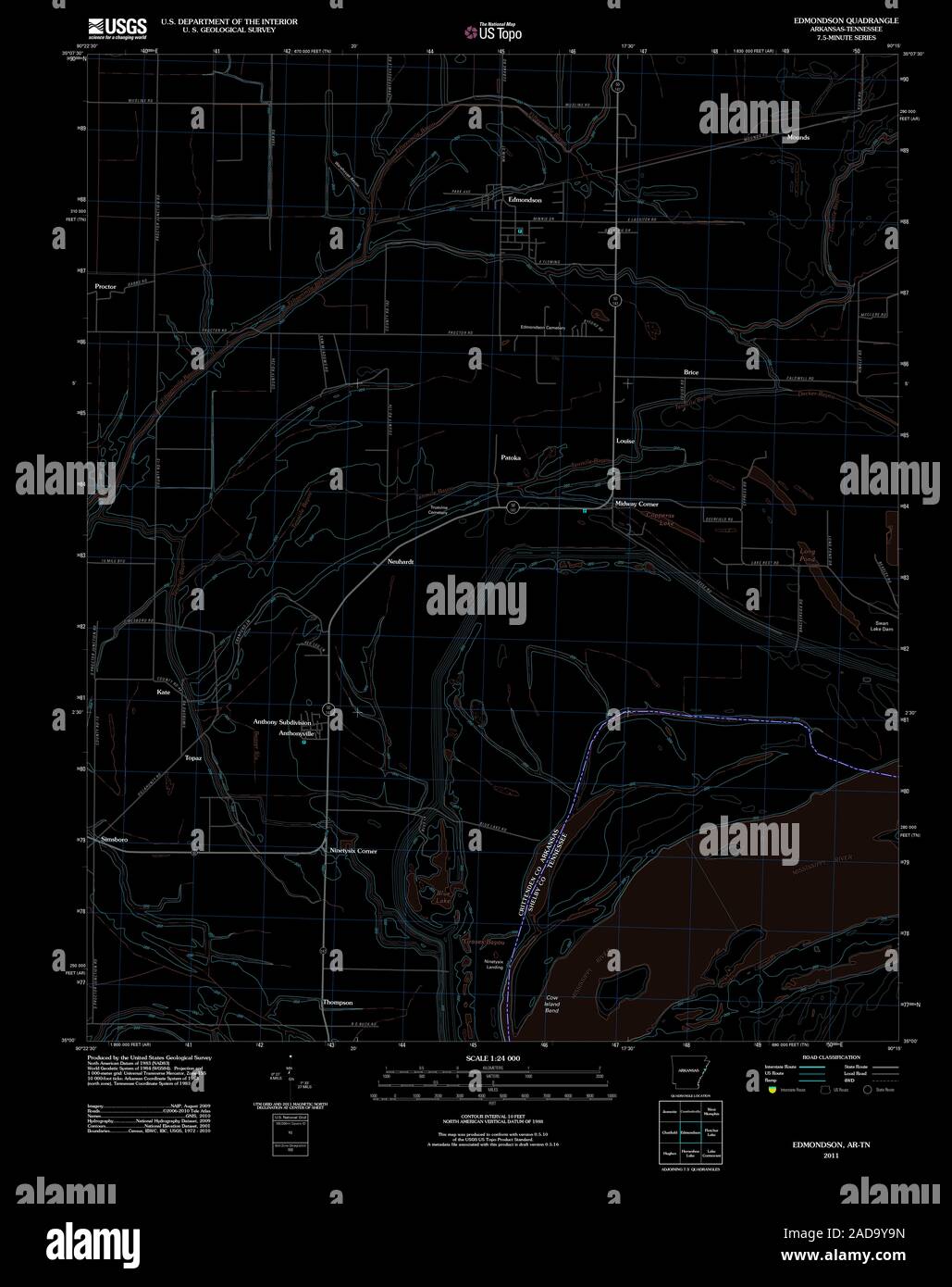 USGS TOPO Map Tennessee AR Edmondson 20110803 TM Inverted Restoration ...