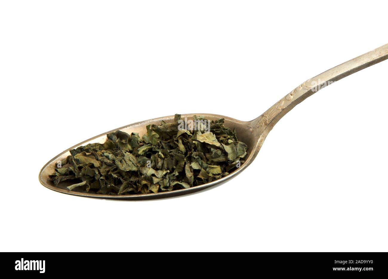 Mix of dry seasonings in a spoon isolated on a white background. Spice ...