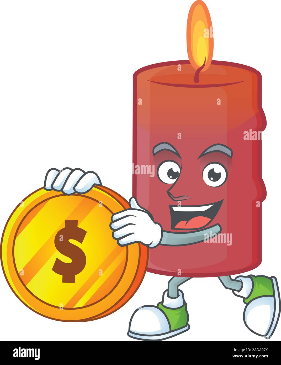 happy red candle cartoon character with gold coin Stock Vector Image ...