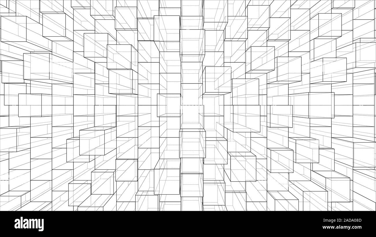 Abstract background of cubes outline. Vector rendering of 3d. Wire ...