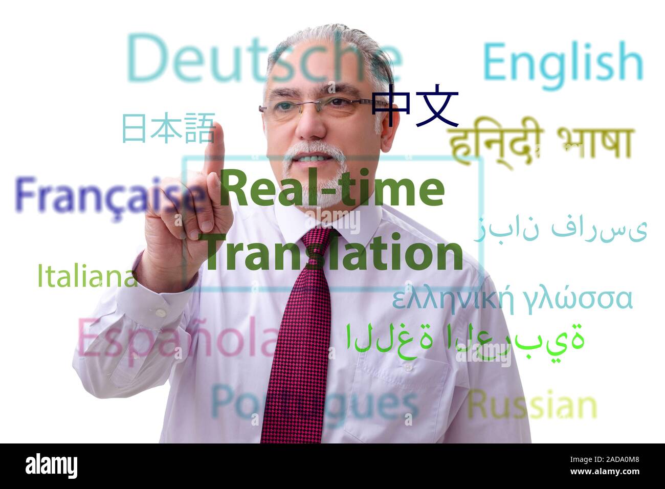 Concept of real time translation from foreign language Stock Photo - Alamy
